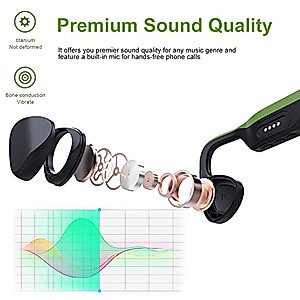 Bone Conduction Headphones Waterproof IPX8 Underwater Swimming Open Ear Earphones for iPhone Android Workout Bluetooth Over Ear Phones Built-in Microphone Headset for Running Swim Cycling Gym Green