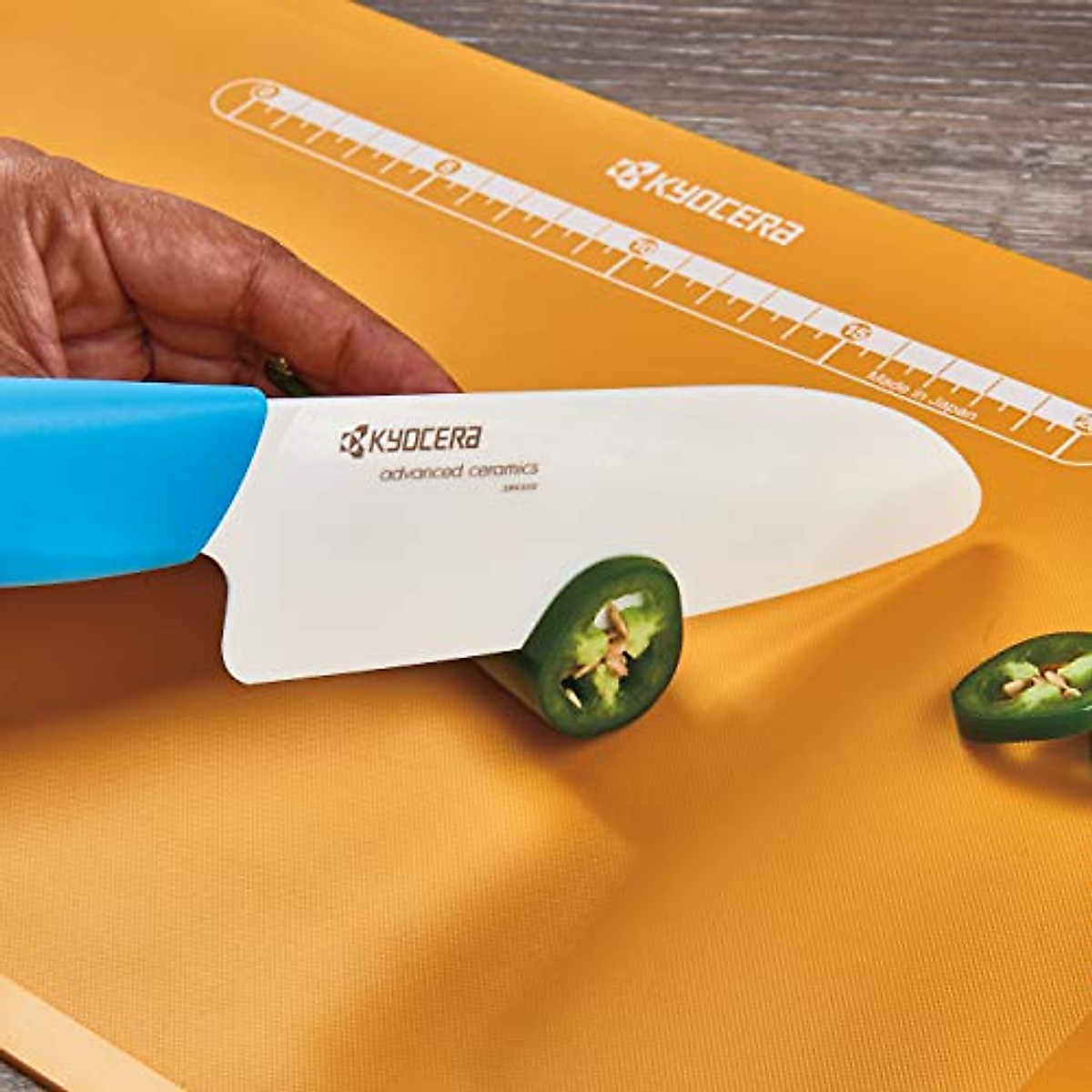 Kyocera Revolution 2-Piece Ceramic Knife Set: Chef Knife For Your Cooking Needs, 5.5" Santoku and 4.5" Utility Knife, White Blades with Blue Handles, White/Blue