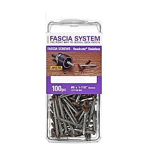 Deckfast Stainless Steel Fascia Screws 9 x 1-7/8 T-20 Star Drive Chocolate 100 Pieces