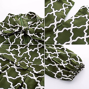 Modest Wear to Work Dress for Women Lantern Sleeve Business Fit and Flare Casual Dress for Business Lady Green