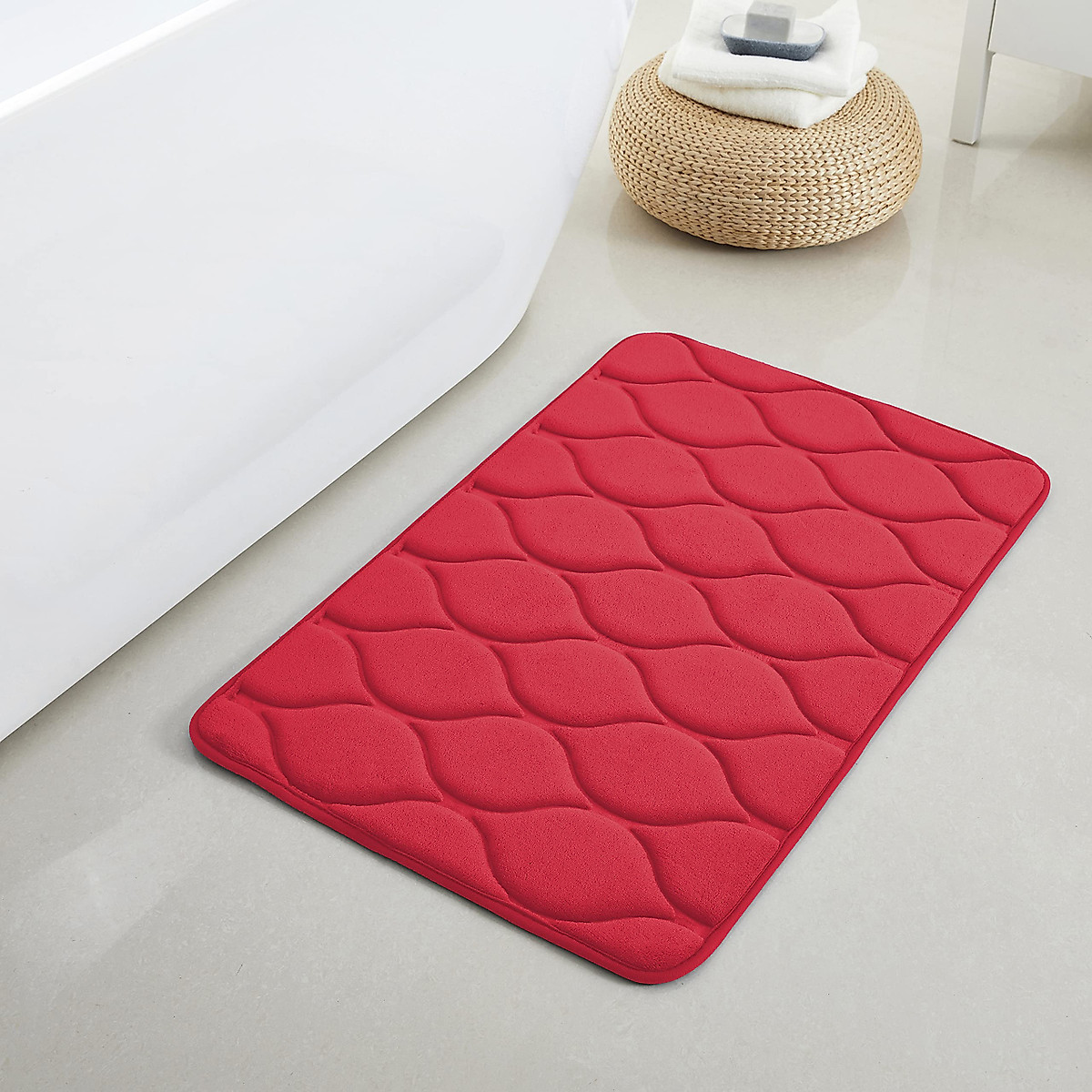 Yafa Home Fashion Oval Shaped Design Embossed Solid Color Memory Foam Soft Bathroom Rug Non-Slip PVC Backing