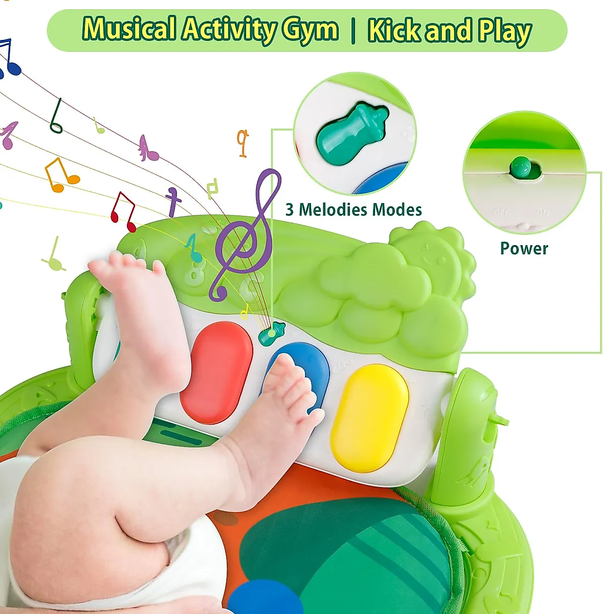 BIBIELF Baby Play Mat, Kick Play Piano Activity Gym Mat with Musical Light Activity Center & Play Piano, Baby Early Development Toys Gift for Newborn Infants Toddlers
