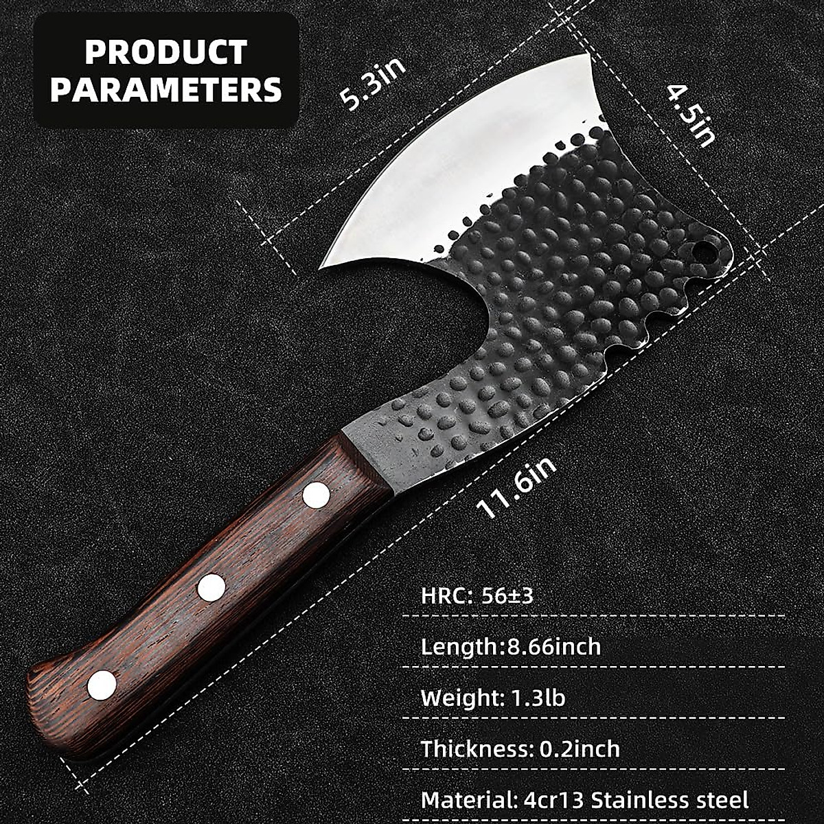 Veisky Handmade Meat Cleaver Axes Shape Forged Heavy Duty High Carbon Butcher Knife Boning Breaker Chopper Cutting Chef Knife with Cover for Kitchen (BLACK)
