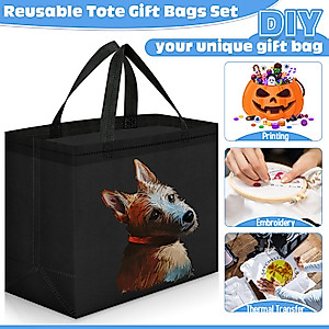 Windyun 200 Pcs Reusable Grocery Bags 12.6 x 11.8 x 6.3 Inches Large Non Woven Shopping Bags Foldable Portable Tote Bags Bulk (Black)