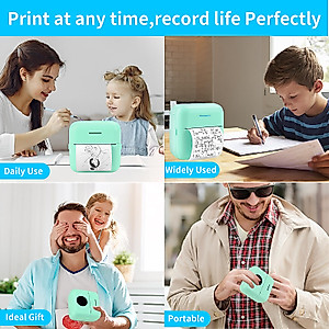 HuiJuKeJi Mini Sticker Printer Pocket Inkless Thermal Printer with 11 Rolls Thermal Paper and Sticker for iOS&Android, Bluetooth Smart Portable Receipt Printer for Photo Journal Notes Memo-Green