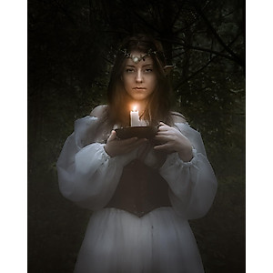 MOSTORY Handmade Elf Moon Crown - Fairy Flower Headpiece Woodland Circlet Elven Floral Headband for Women Girls Renaissance Forest Princess Wedding Bridal Cosplay Bronze Green