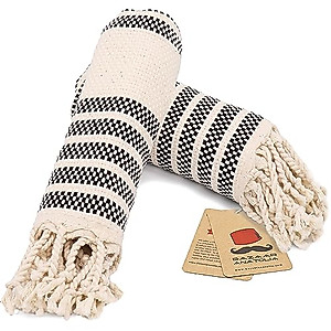Bazaar Anatolia Turkish Hand Towels for Bathroom Set of 2 | 33"x19", Cotton | Bathroom & Decorative Hand Towels for Kitchen Dishcloth, Tea, Yoga, Face, Gym - Mat Black