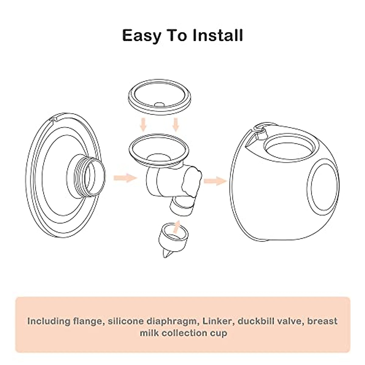 QIUXQIU Wearable Breast Pump Milk Collector Cup Accessories, Compatible with for TSRETE Momcozy S9/S10/S12 Wearable Breast Pump Include Duckbill Valve&Silicone Diaphragm&24mm Flange&Linker 1 PCS