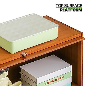 Magshion Bamboo 4-Tier Display Case Bookcase with Clear Acrylic Flip-Up Doors, Wide Brown Kitchen Cabinet Storage Pantry Cabinet Showcase Storage Cabinet Organizer - 31" L x 12.5" W x 54.5" H