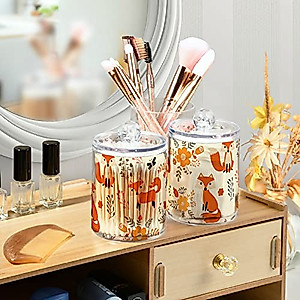 Plastic Jars with Lids,Fox Autumn Forest Animal Bulk Pack Storage Containers Wide Mouth Airtight Canister Jar for Kitchen Bathroom Farmhouse Makeup Countertop Household ,Set 4
