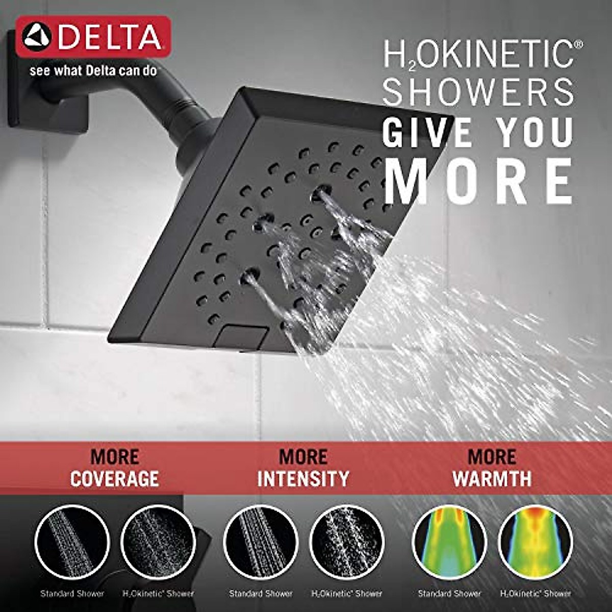 Delta Faucet Pivotal 17 Series Dual-Function Matte Black Shower Faucet, Shower Trim Kit, 5-Spray H2Okinetic Shower Head, Matte Black T17299-BL (Valve Not Included)