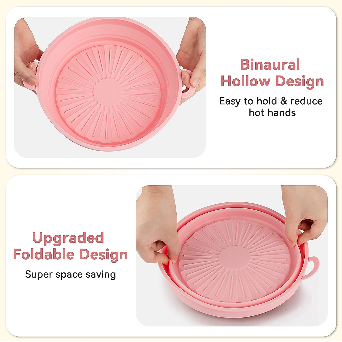 Homotte 2 Pack Air Fryer Silicone Liners Pot for 5 to 8 QT, Reusable AirFryer Silicone Basket Bowl, Replacement of Flammable Parchment Paper, Food Grade Baking Tray Oven Accessories, Pink+Grey (8.5in)