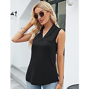 KTILG Tank Tops for Women Trendy Sleeveless Summer Tanks for Women V Neck Tank Tops for Women Office Polo Tank Top (Black M)