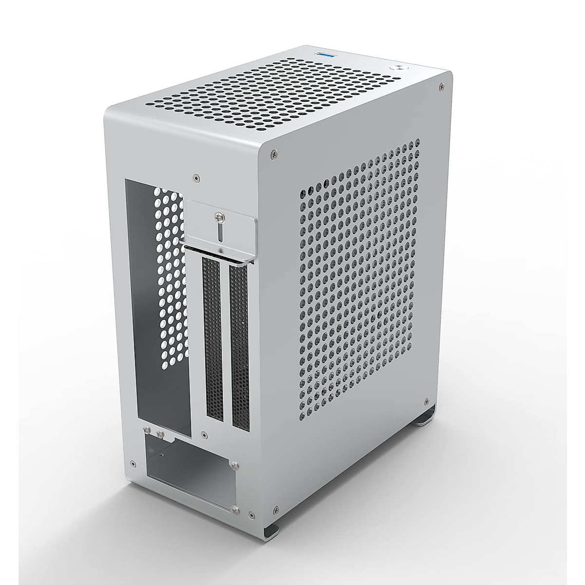 ZZEW A1P Mini-ITX Case, Micro ITX PC Case, Mini Computer Case in Silver Color, Full Aluminum Small Gaming Case with 3.0 Dual Reverse PCI Riser Cable