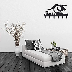 CoolPlus Key and Dog Leash Holder for Wall Entryway Coat Hooks Backpack Hanger Decorative Clothes Rack Hat and Belt Organizer Foyer Hallway Bathroom Bedroom Rail Home Decor Wolf Pattern Black Finish