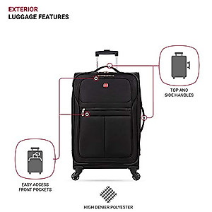 SwissGear 4010 Softside Luggage with Spinner Wheels, Black, Checked-Medium 23-Inch