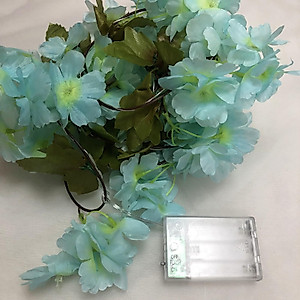 Artificial Cherry Blossoms String Lights Hanging Hydrangea Vines Plant Garland Silk Flower Fairy Light Battery Powered for Home Garden Wedding Party Decor (Blue, 2m/20 Led)