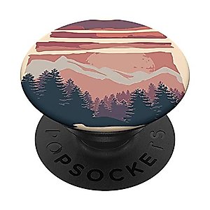 Retro Landscape Mountain Trees Sunset PopSockets Swappable PopGrip
