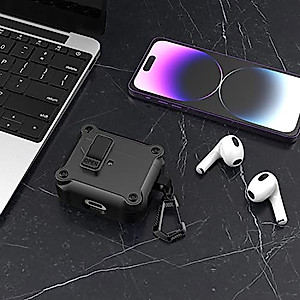 R-fun Airpods 3rd Generation Case with Automatic Secure Lock Clip, Hard Shell Full-Body Protective Airpods 3 Case 2021 for Women Men,Compatible with Apple Airpods 3rd Generation 2021,Black