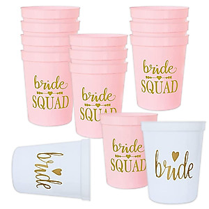 PartyGifts&beyond 13packs Bachelorette Party Cups Bride Squad Plastic Cups for Bridesmaid Gifts Bridal Shower Wedding Bachelorette Party Decorations(Pink)