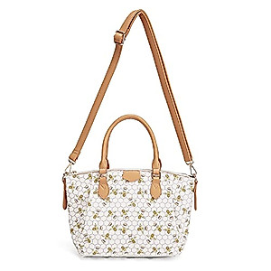 Designer Handbags for Women Double Top Handble Purse with Roomy inner Pockets and Detachable Shoulder Strap (Beige)