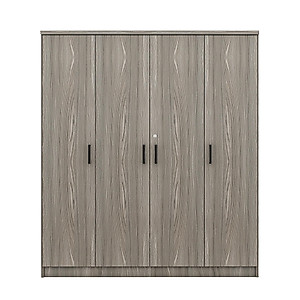 Quarte 4-Door Wardrobe with Drawers, Shelves and Hanging Rail, Freestanding Armoire Wardrobe Closet, Clothes Storage Cabinet Organizer