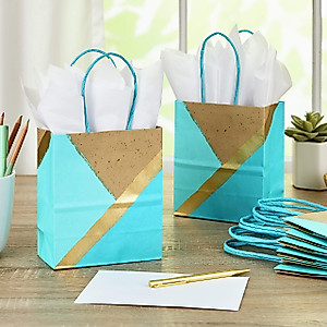 Hallmark 6" Small Paper Gift Bags (Pack of 8 - Kraft, Turquoise & Mint) for Christmas, Birthdays, Weddings, Mother's Day, Baby Showers, Bridal Showers, Care Packages, Any Occasion