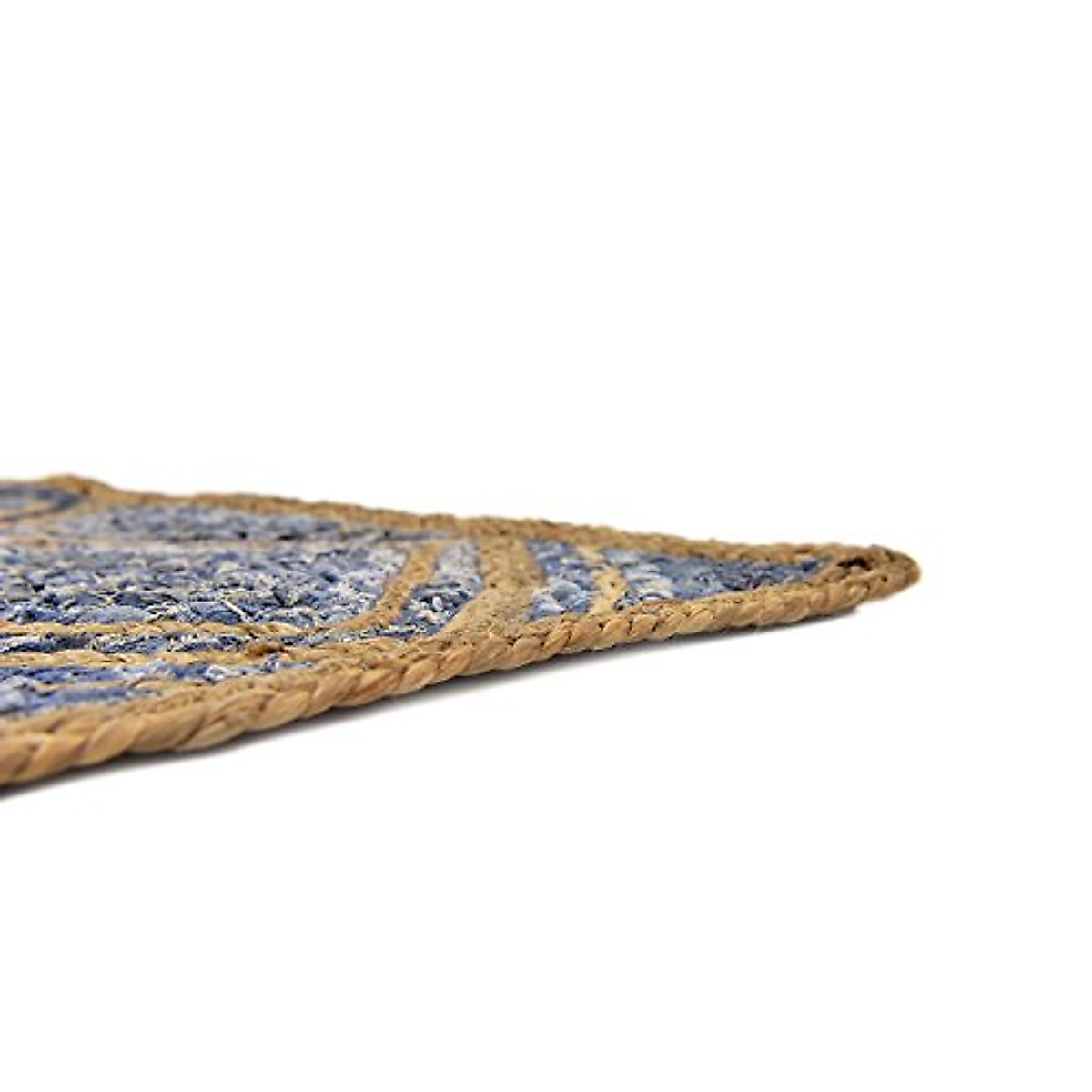 Unique Loom Braided Jute Collection Classic Quality Made Natural Hand Woven with Geometric Design Area Rug (9' 0 x 12' 0 Rectangular, Blue/ Natural)