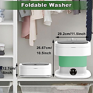 Portable Washing Machine, 13L Mini Foldable Compact Laundry Washer with Spin Dry, Small Lavadora Portatil for Underwear, Baby Clothes, Socks or Small ltems, Dormitory, Apartments, Travel(Green)