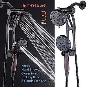 AquaSpa High Pressure 48-mode Luxury 3-way Combo with Adjustable Extension Arm – Dual Rain & Handheld Shower Head – Extra Long 6 Foot Stainless Steel Hose – All Oil Rubbed Bronze Finish – Top US Brand
