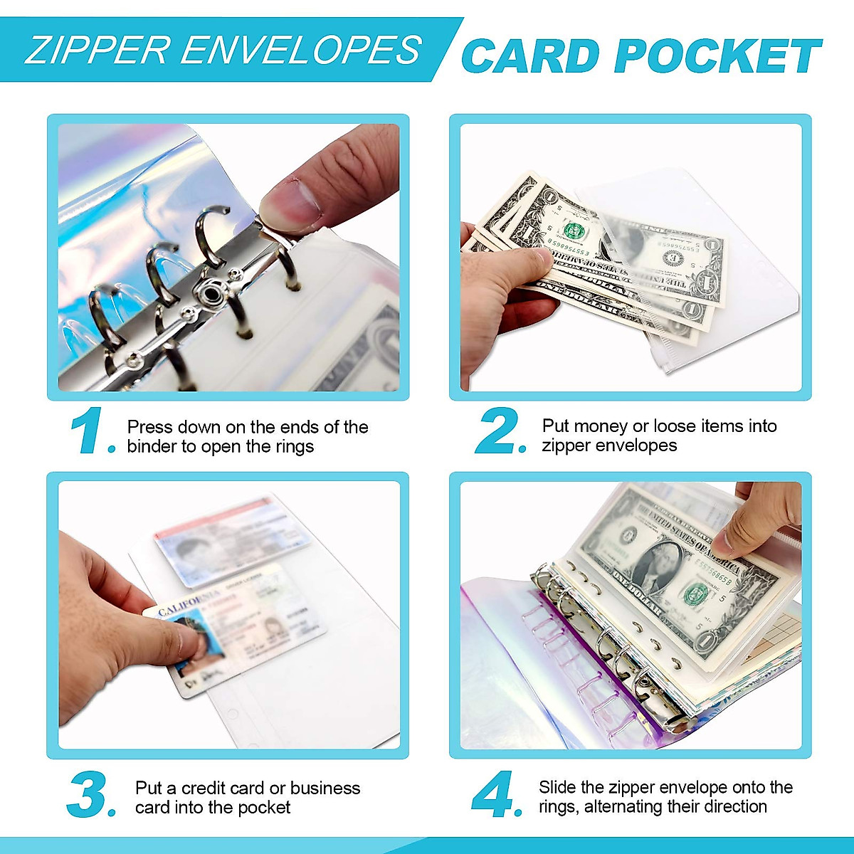 PVC Cash Envelopes Wallet Finances Organizer, 2023 Weekly & Monthly Personal Budget Planner, 6-Ring Binder Refillable Notebook Handbag with 12 Cash Envelopes & Budget Sheets Calendar