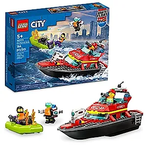 LEGO City Fire Rescue Boat 60373, Toy Floats on Water, with Jetpack, Dinghy and 3 Minifigures, Everyday Hero Toys for Kids, Boys and Girls Ages 5+