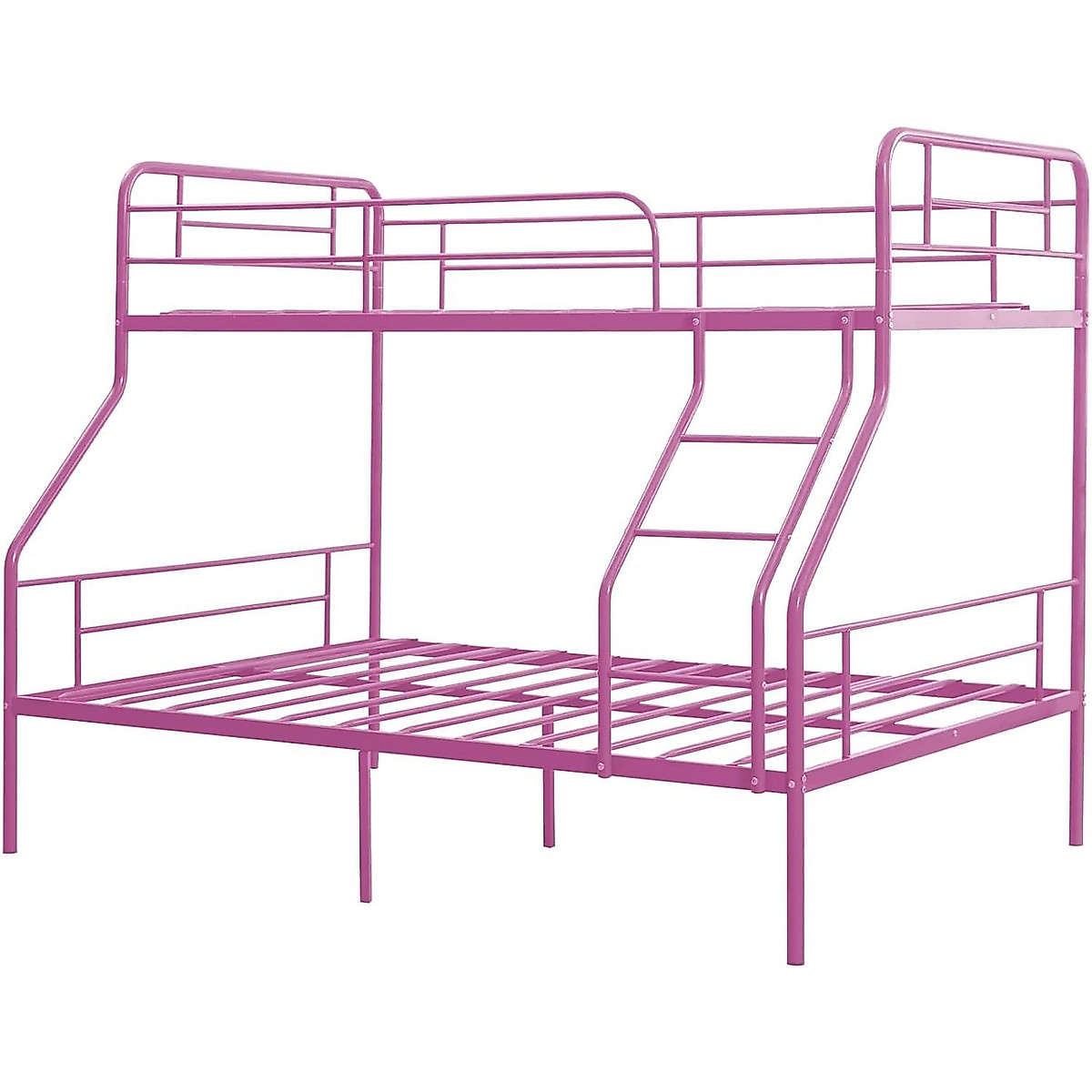 Bunk Bed Twin Over Full, Bunk Beds Twin Over Full with Metal Guardrail and Ladder, Space-Saving, Heavy Duty Queen Bunk Bed for Boys, Girls, Teens, Adult,No Box Spring Needed (Pink)