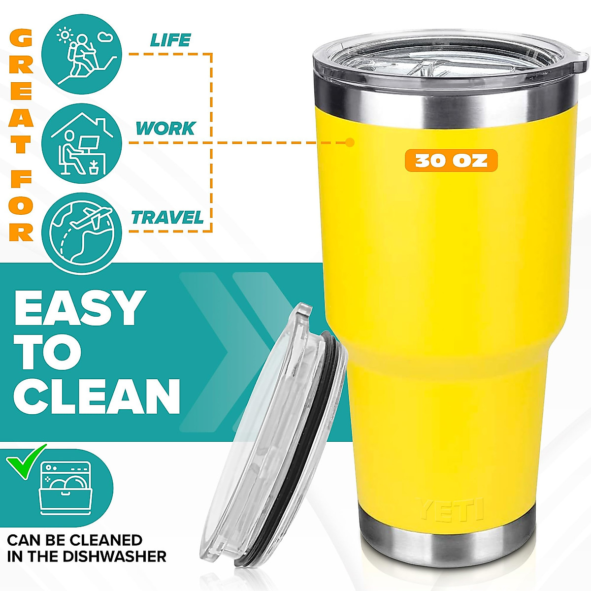 Coffee Tumbler Replacement Lids Yeti - 2Pcs Spill Proof Lids for Yeti Tumblers - Compatible with Yeti Lids 30 oz and others Cup - Lids for Stainless Steel Tumbler Travel Cup Yeti 30 Oz Сup lids