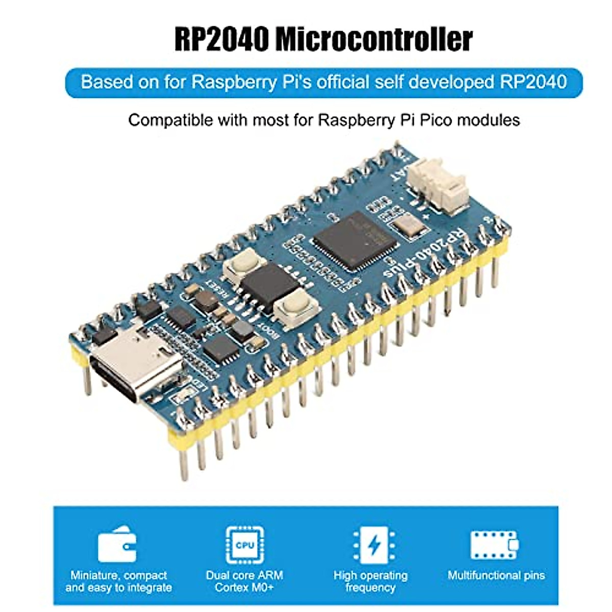 Yoidesu RP2040 Plus 16MB M Microcontroller Mini Development Board with Header for Raspberry Pi, Based on RP2040 Chip, Dual Core ARM Cortex M0+ Processor, GPIO Pins