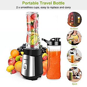 HERRCHEF Smoothie Blender, Blender for Shakes and Smoothies, 350W Powerful Personal Blender with 2 x 20oz Portable Bottle, Single Bullet Blender Easy To Clean, BPA Free