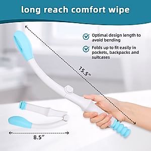 Portable Toilet Aids for Wiping - 15.7” Press to Fold Long Reach Comfort Bottom Buddy Wiping Aid - Travel Butt Wiper for Disabled,Elderly,Pregnant