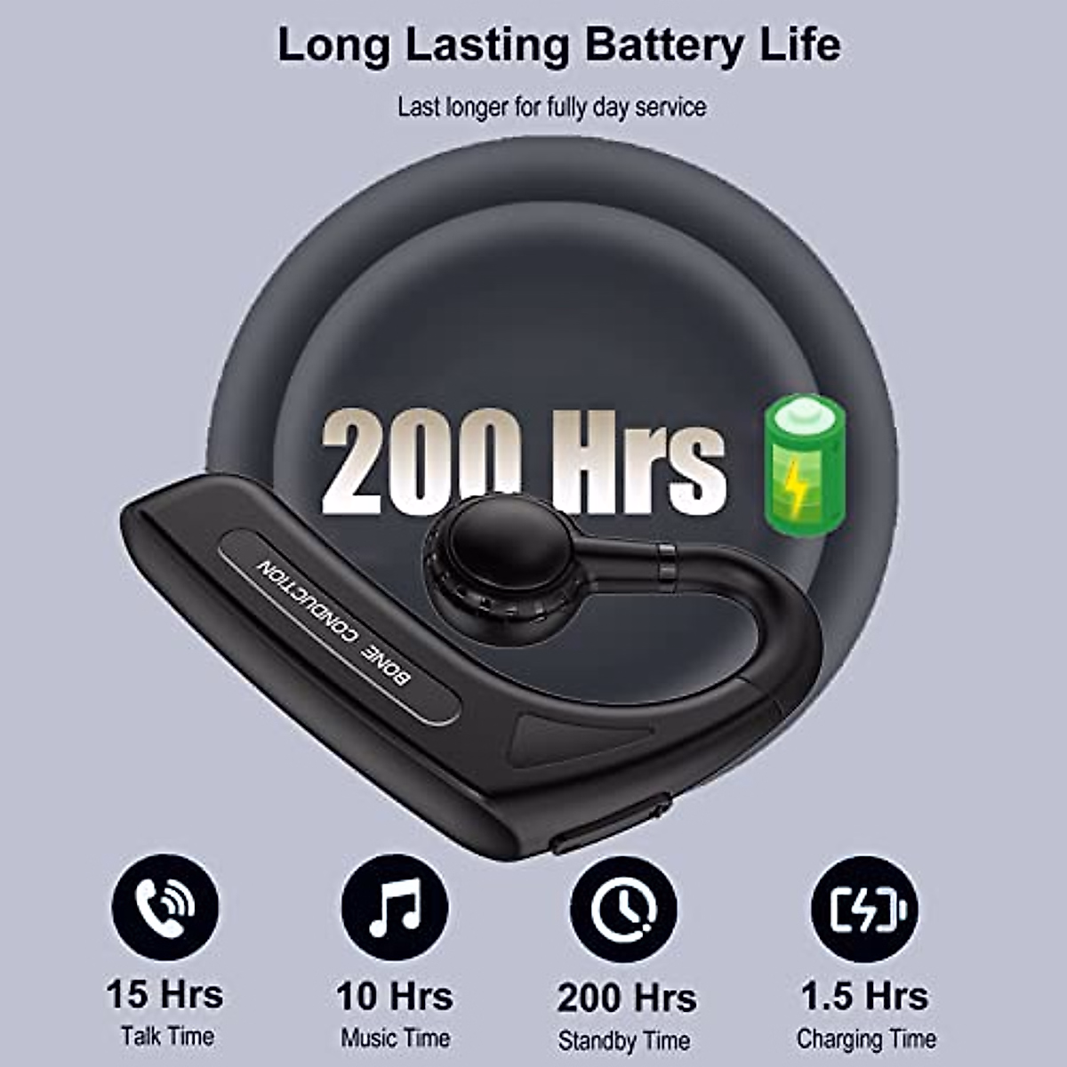 Open Ear Headphones Bluetooth Single Bone Conduction Wireless Earbuds with Earhooks Microphone Earphones Waterproof Long Battery Life Earpiece for Workout Sports Running Android iOS Non Ear Plug