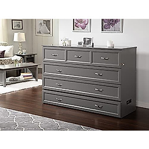 AFI Deerfield Murphy Bed Chest with Charging Station, Queen, Grey