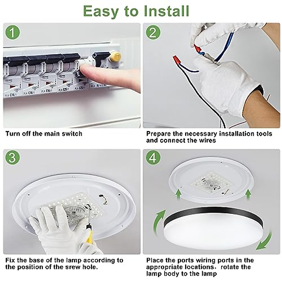 DLLT 24W Modern Dimmable Led Flush Mount Ceiling Light Fixture, 13 Inch Black Round Close to Ceiling Lights for Bedroom, Kitchen, Dining Room, Living Room 3000K-6000K 5 Light Color Adjustable