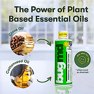 BugMD - Pest Control Essential Oil Concentrate 3.7 oz Plant Powered Bug Spray , Kills Bugs Spiders Fleas Ticks Roaches , Ant Spray Indoor for House, Bed