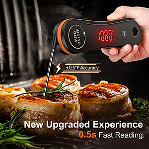 0.5 Seconds Instant Read Digital Meat Thermometer, ±0.5°F Accuracy, 180°Rotating Display, IP67 Waterproof Non-Slip Handle, Lift to Wake and Auto Off, Food Thermometer for Precise Cooking