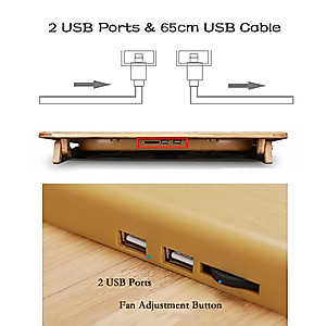 SUMISKY Laptop Stand Cooling Pad 100% Bamboo Adjustable Laptop Desk with 2 Quiet Cooling Fans Blue Light and 2 USB Ports Ergonomic Cooler Pad for 13-16 inches Laptop (15"x11")