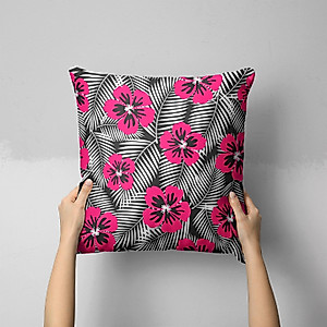 iiRov Summer Design Ink-Fuzed Decorative Throw Pillow - Tropical Summer Hot Pink Floral