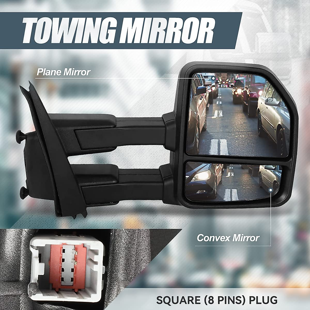 Auto Dynasty Power Heated Extendable Tow Mirrors Compatible with Ford F-150 15-18 (8-Pins), Driver and Passenger Side, Black