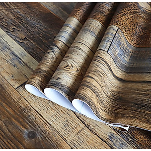 Hopeak Faux Wood Wallpaper, Peel and Stick Self-Adhesive Vinyl Decorative Wallpaper Removable 17.7 x 118 Inches,Brown