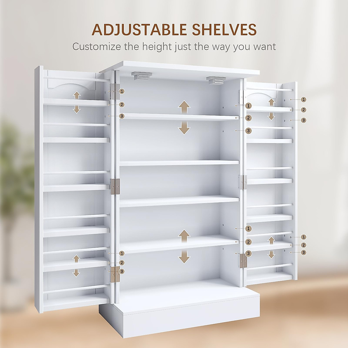 VEELOK 41" Pantry Cabinet with Doors and Adjustable Shelves, White Freestanding Kitchen Pantry Storage Cabinet for Snacks, Food Pantry Cabinet for Small Space, Pantry Closet Cupboard