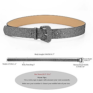 Yalice Shiny Sequins Belt Rhinestone Leather Sash Belt Women Bling Skinny Belts for Dress Studded Waist Belt for Jeans Pant (Antique Silver)