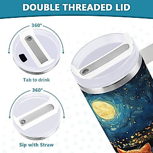 RPLIFE Cute Orange Cat Starry Night 40 Oz Tumbler with Handle, 30 Oz Tumbler, Coffee Tumbler for Women