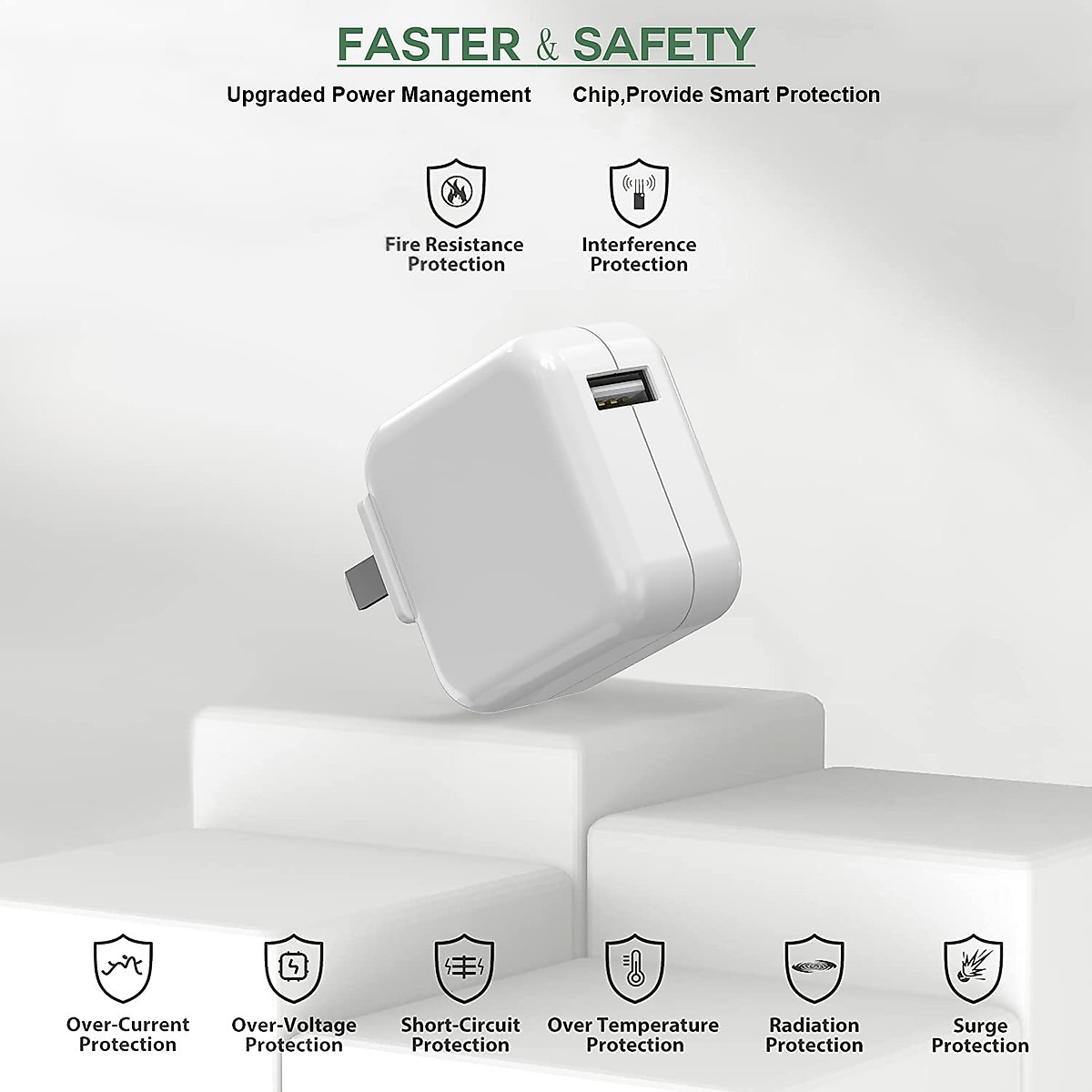 iPad Charger iPhone Charger, 2-Pack 【Apple MFi Certified】 12W Charger iPad Foldable Portable Travel Plug with 3.3FT Lightning Cable Compatible with iPhone, iPad, iPad Mini 1/2/3/4/5, iPad Air 1/2/3